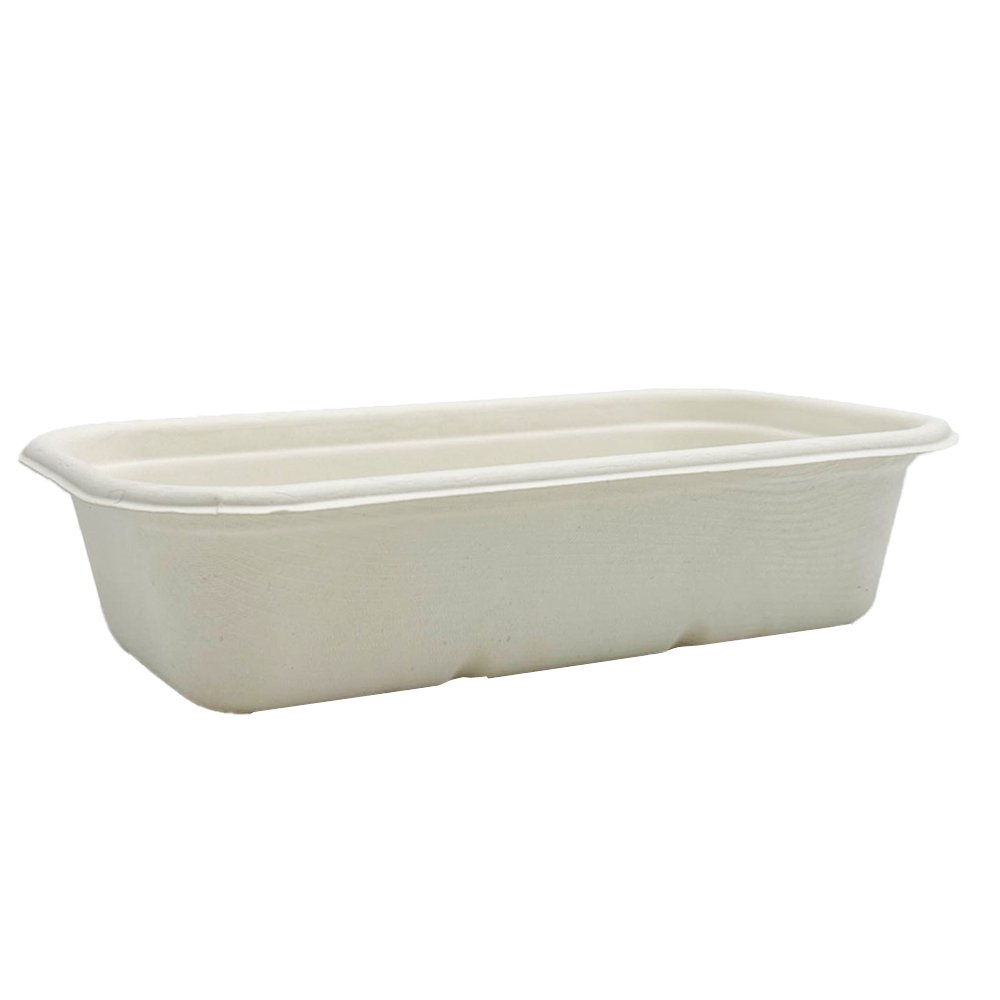 900mL White Sugarcane Rectangular Tray - 400/CTN