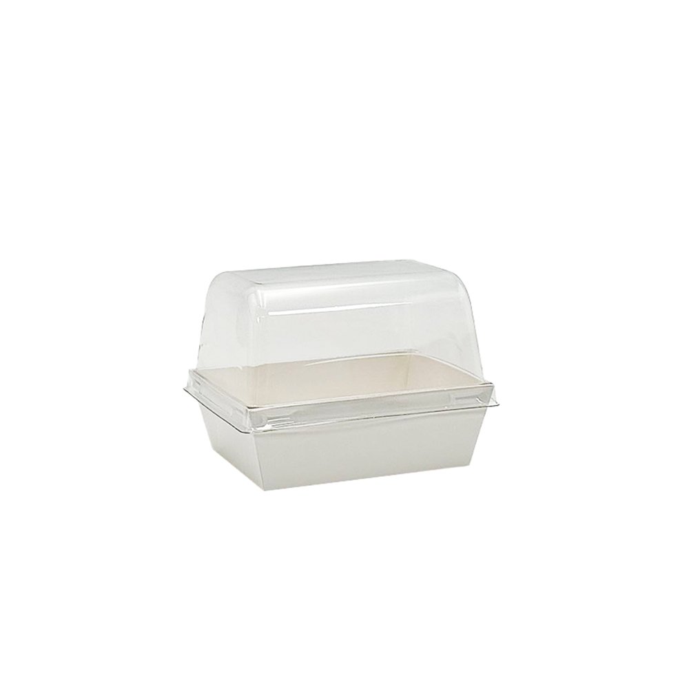 12x9cm Rectangular White Paper Tray With Dome Clear Lid - TEM IMPORTS™