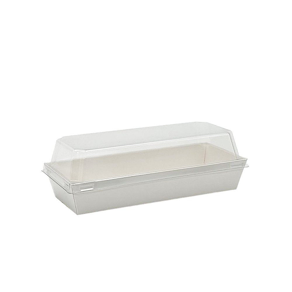 19x8.5cm Rectangular White Paper Tray With Clear Lid