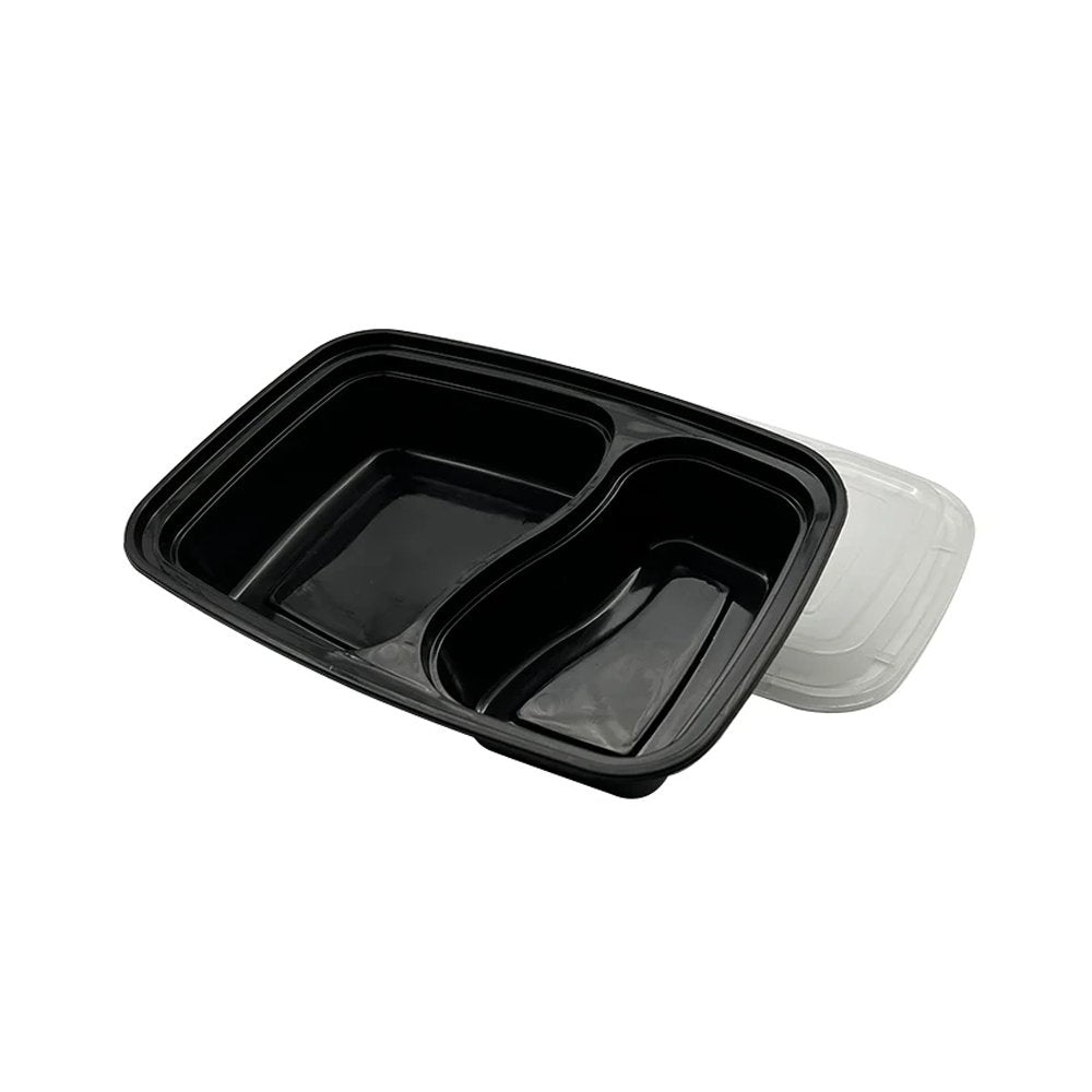 2 Compartment Black Takeaway Bento Box With Lid