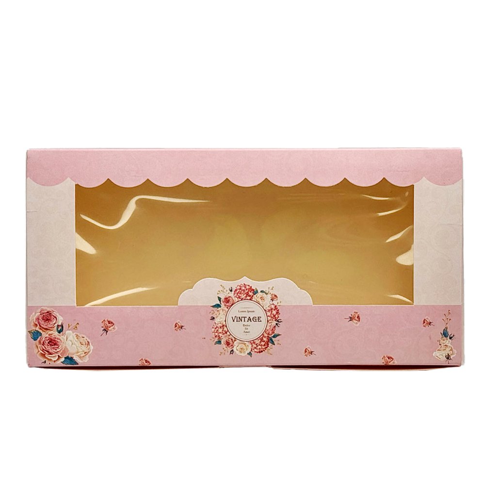 Medium Rectangular Printed Paper Box Window - Vintage Rose Theme