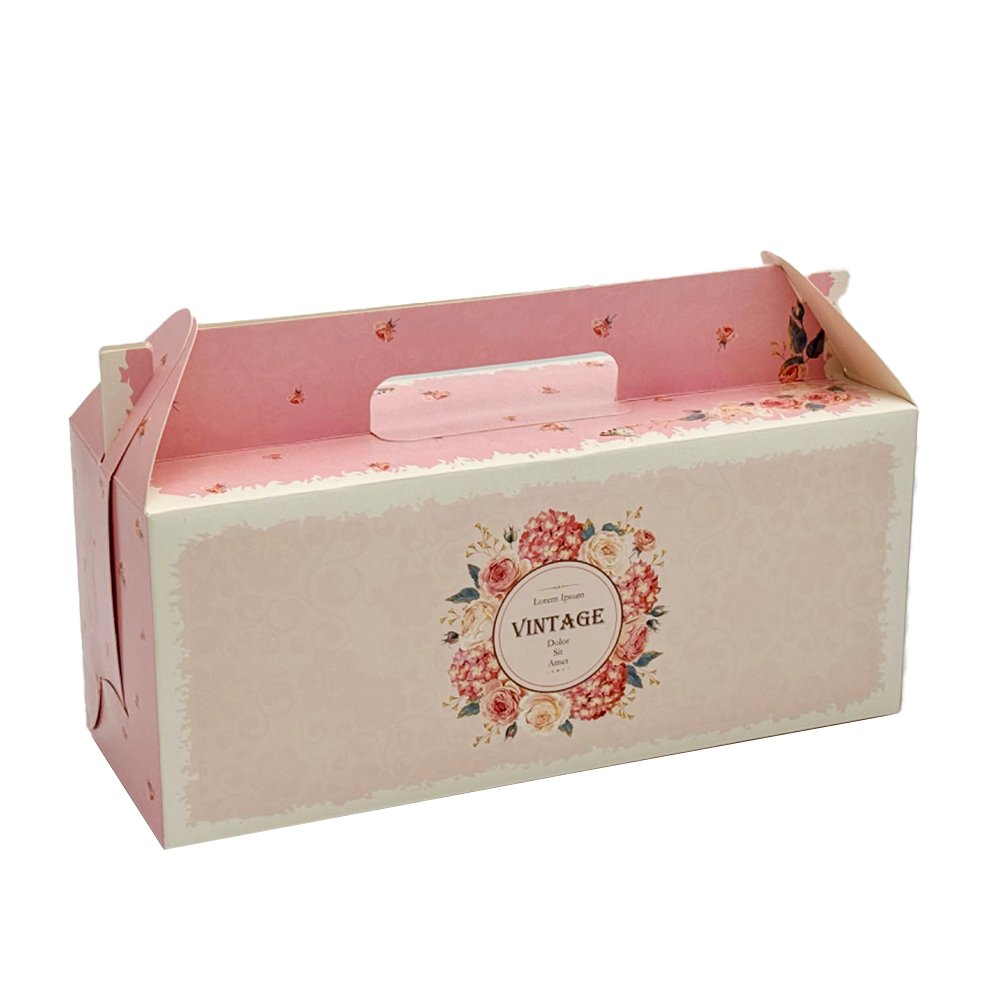 Printed Paper Cake Box Handle With Tray - Vintage Rose Theme