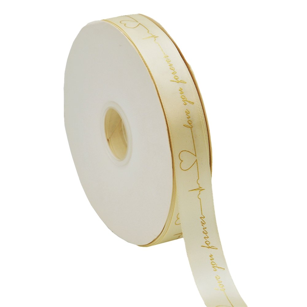 25mm 'Love You Forever' Printed Satin Ribbon - Cream - TEM IMPORTS™