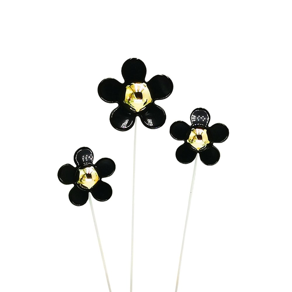Black Daisy With Gold Center Cake Topper Set