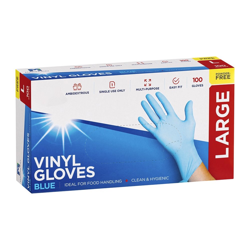 Blue Vinyl Gloves Powder Free - Large