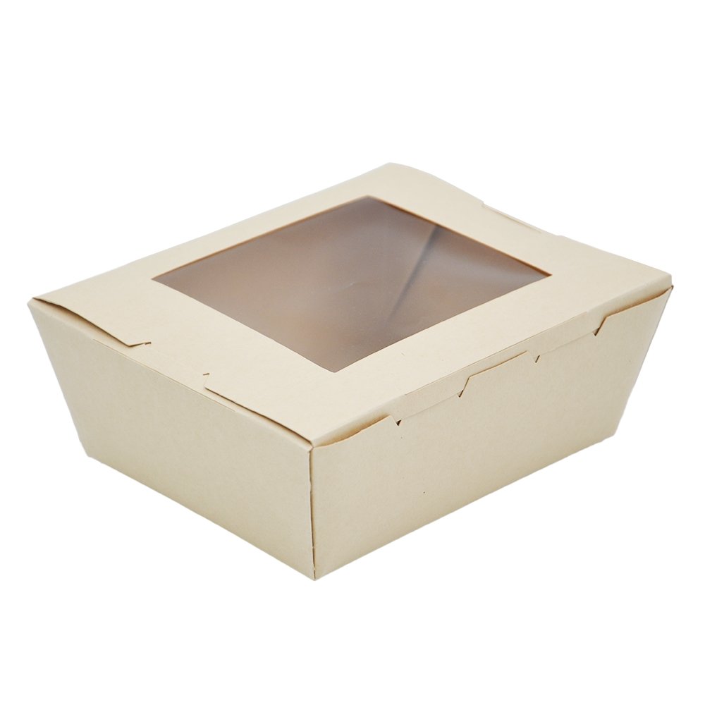 Medium Bamboo Paper Lunch Box With PLA Window - 200/CTN