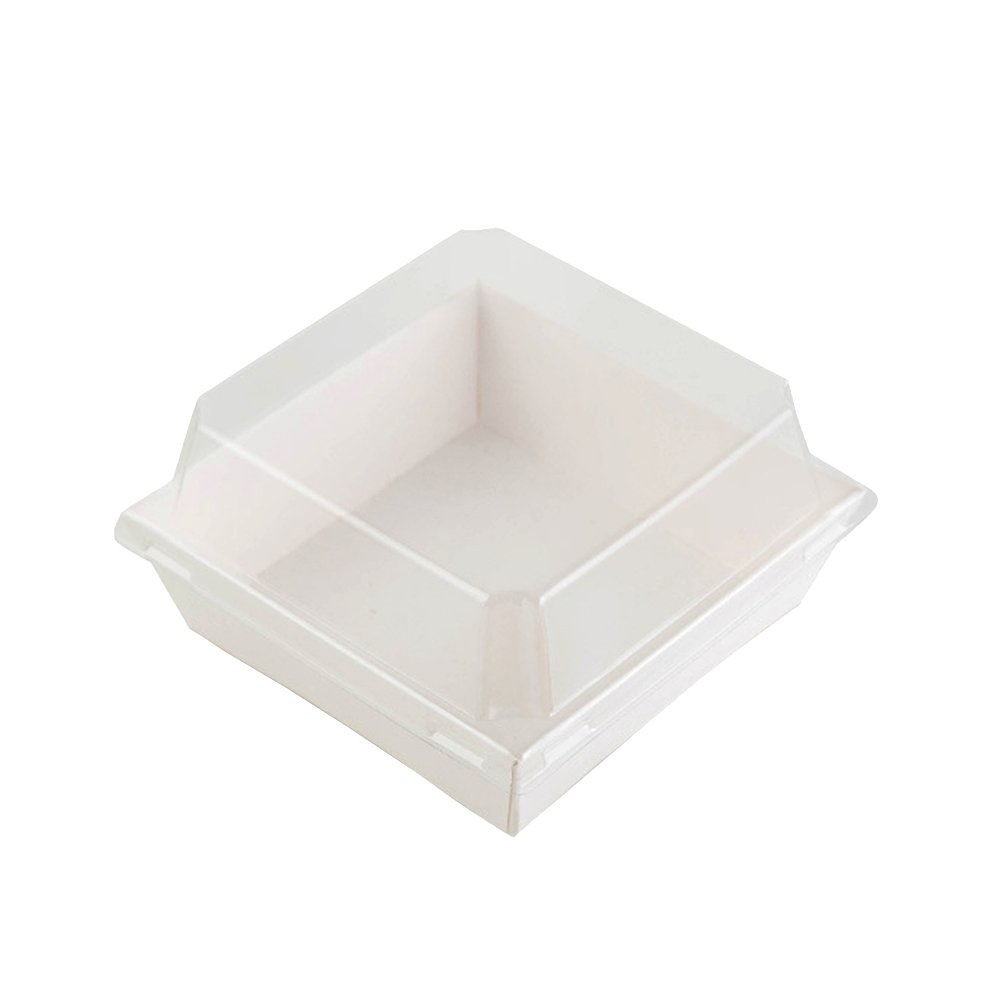14x12cm Square White Paper Tray With Clear Lid