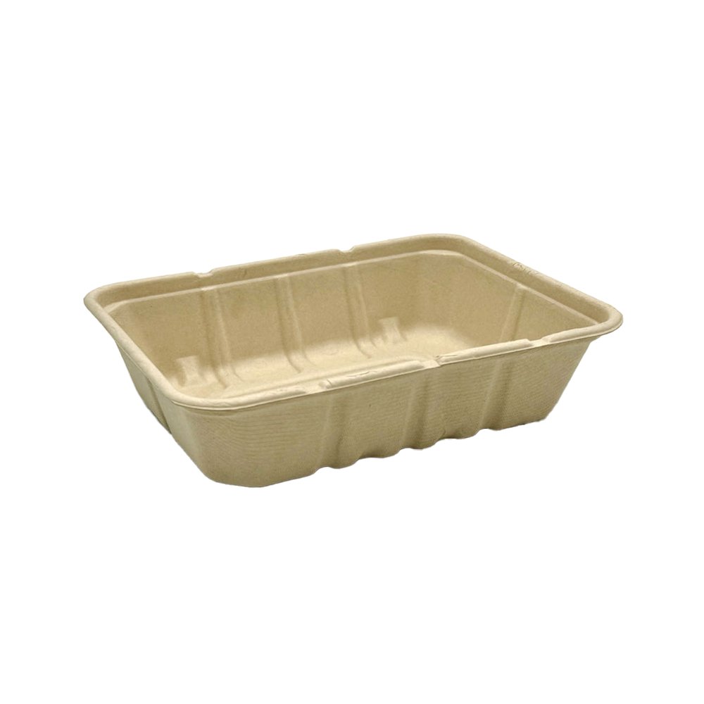 1200mL Natural Rectangular Sugarcane Small Tray - 200/CTN