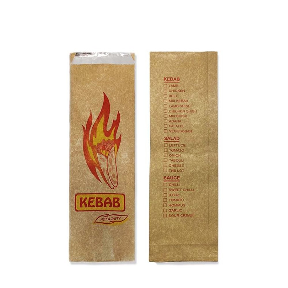 Brown Foil Lined Kebab Paper Bag Printed - 250/PK