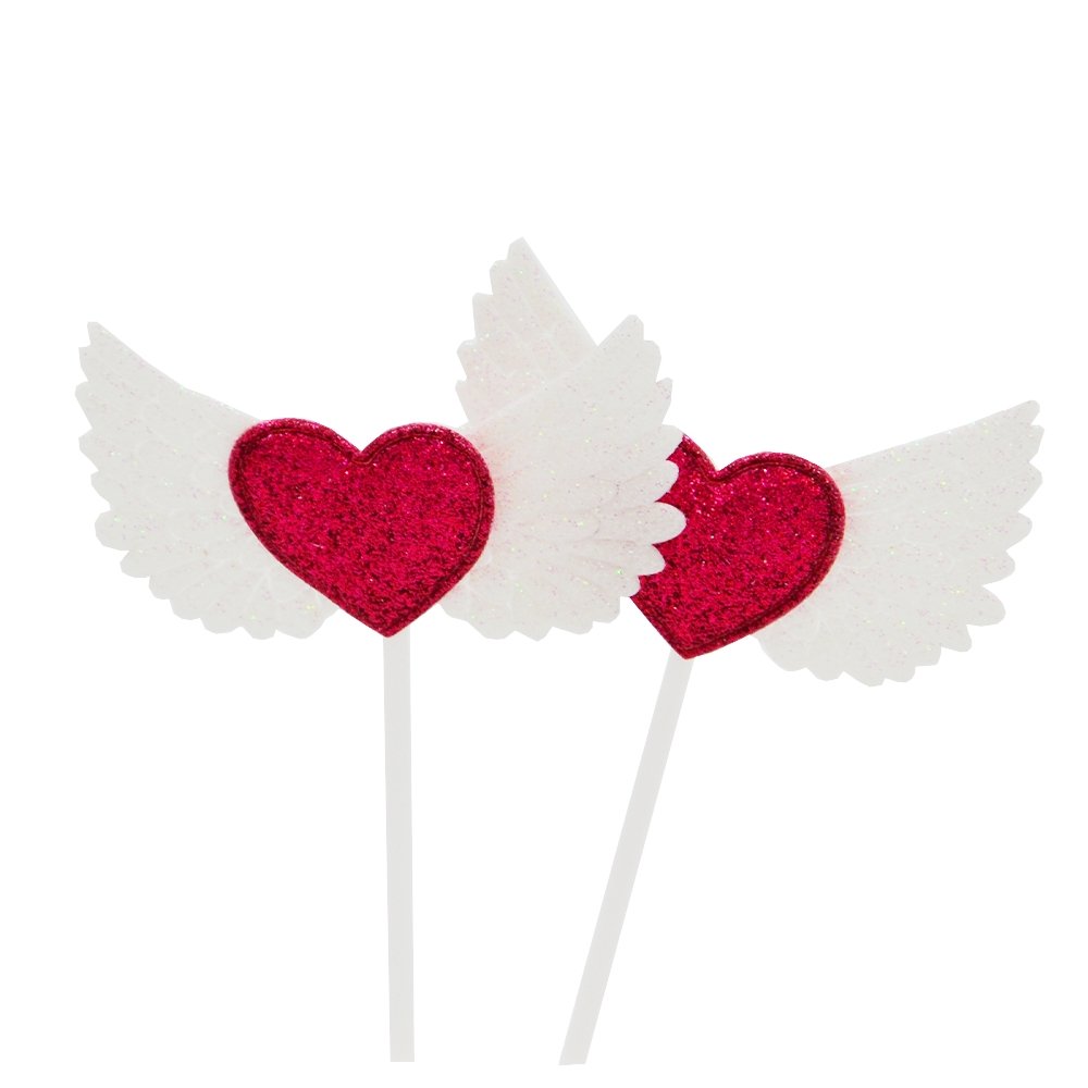Red Heart With White Wings Cake Topper Set