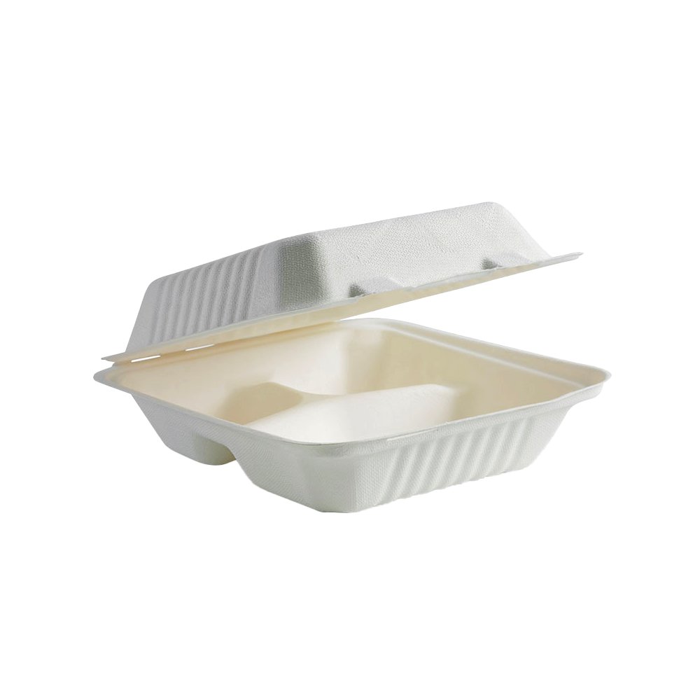 Small Sugarcane Dinner Box 3 Compartment Food Clam