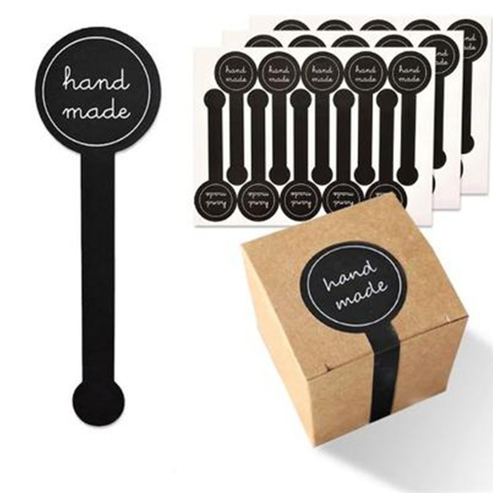 White Prints "Hand Made" Long Band Sealing Stickers - 200PCS